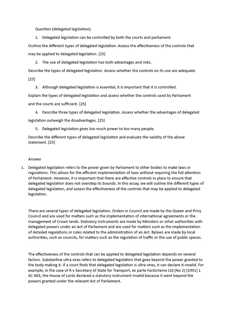 Types and Controls of Delegated Legislation | PDF | Parliament Of The ...