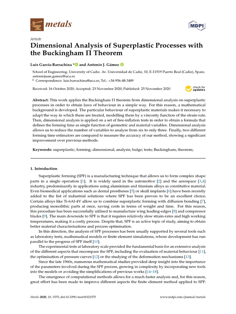Superplastic Forming Analysis Using Buckingham Π | PDF | Function ...