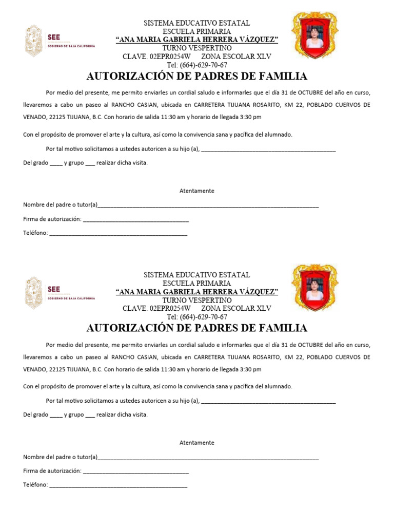 Permiso de Salida para Alumnos | PDF