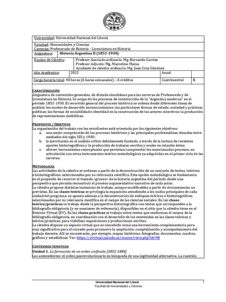 Programa - Historia - Argentina II - 2022 | PDF | Buenos Aires | Conservatismo
