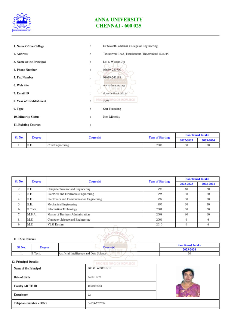 Dr. Sivanthi Aditanar College of Engineering | PDF | Doctor Of Philosophy | Engineering