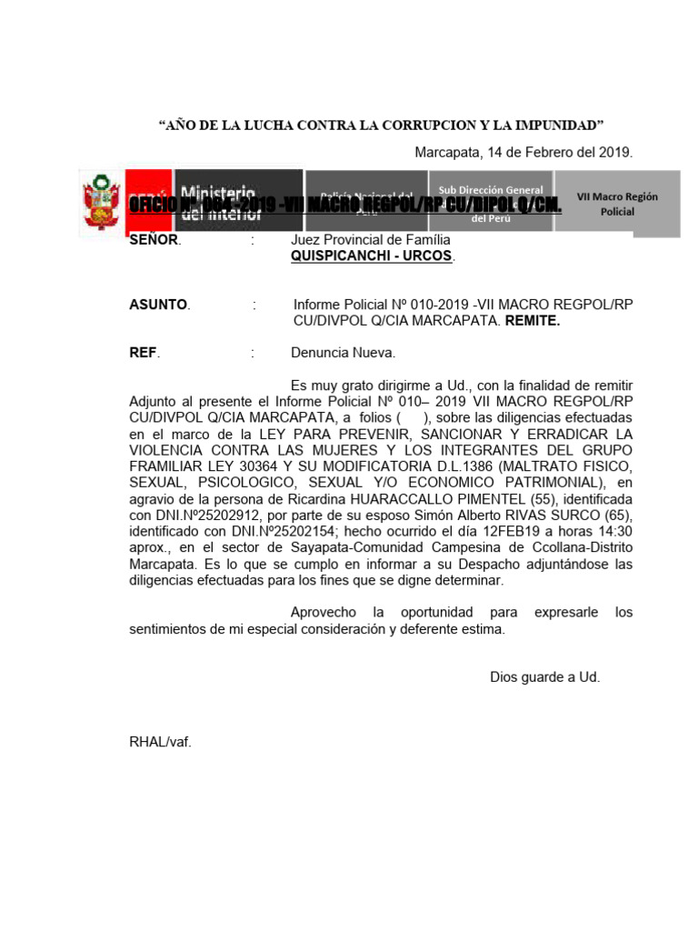 Oficio 1ra Fiscalia | PDF | Perú | Crimen y violencia