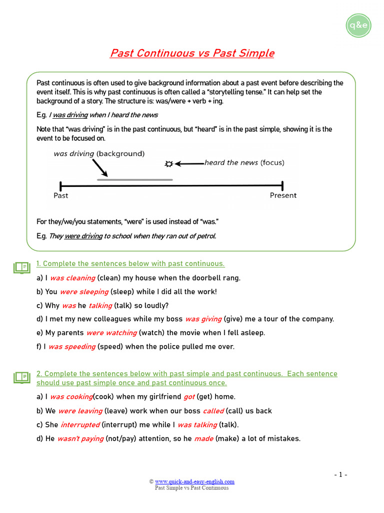 Past Simple vs. Past Continuous Guide | PDF