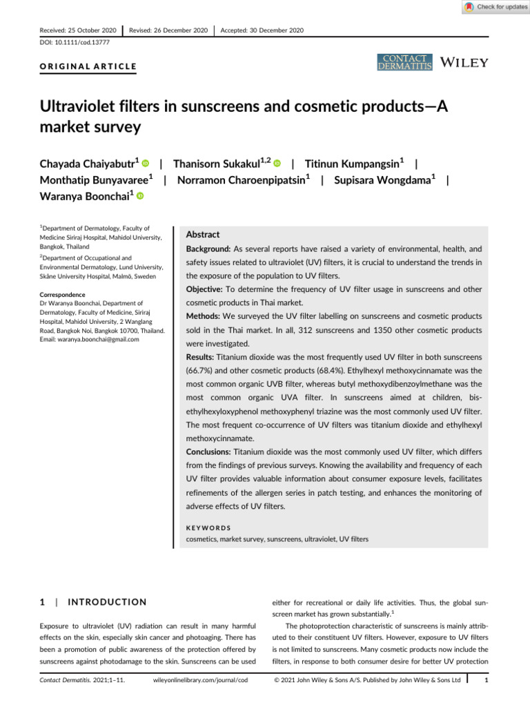 Ultraviolet filters in sunscreens and cosmetic products—A | PDF | Sunscreen | Ultraviolet