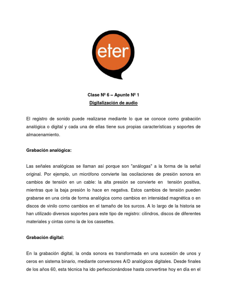 Clase 06 - Apunte Nro 1 - Digitalizacion | PDF | Grabación y ...