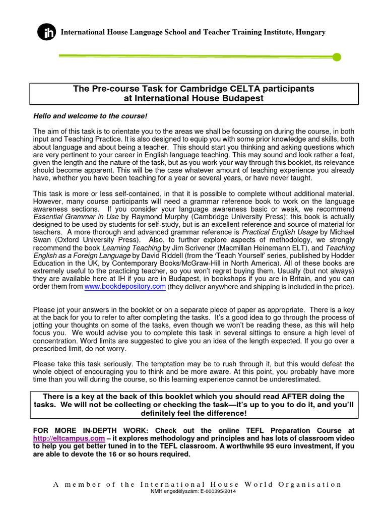 CELTA Pre-Course Task 20170929 | PDF | Verb | Human Communication