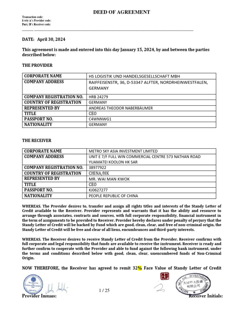 2024 5 2+doa+250m SBLC | PDF | Letter Of Credit | Credit Card