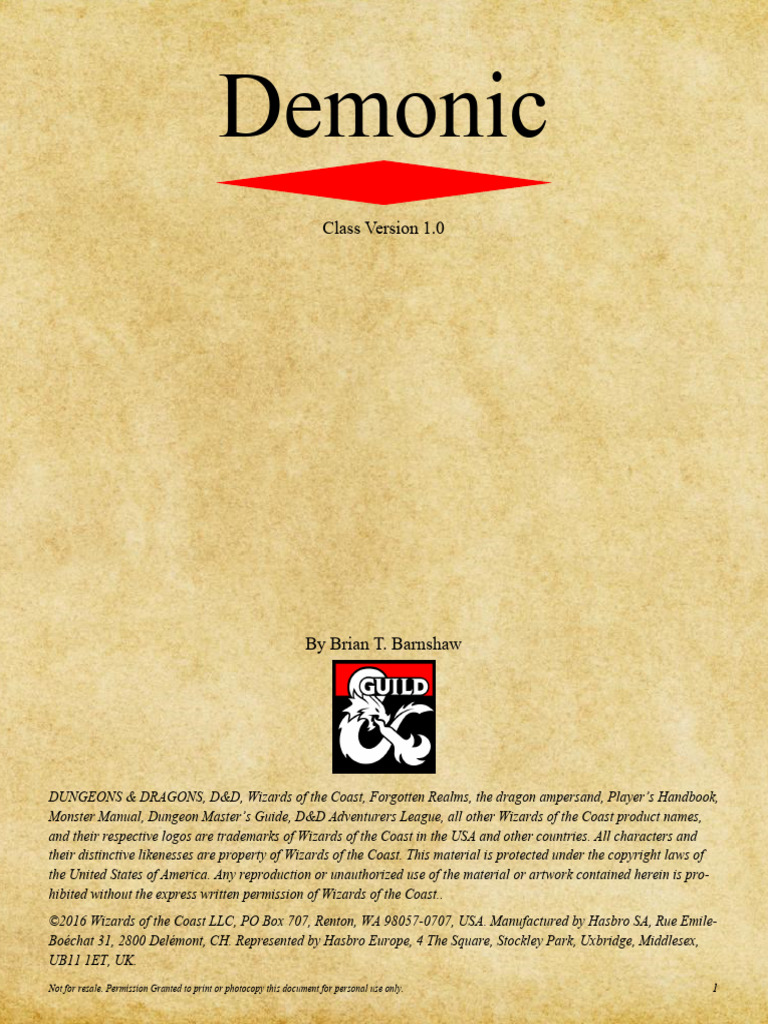 Demonic Class (D&D 5e) | Download Free PDF | Wizards Of The Coast ...