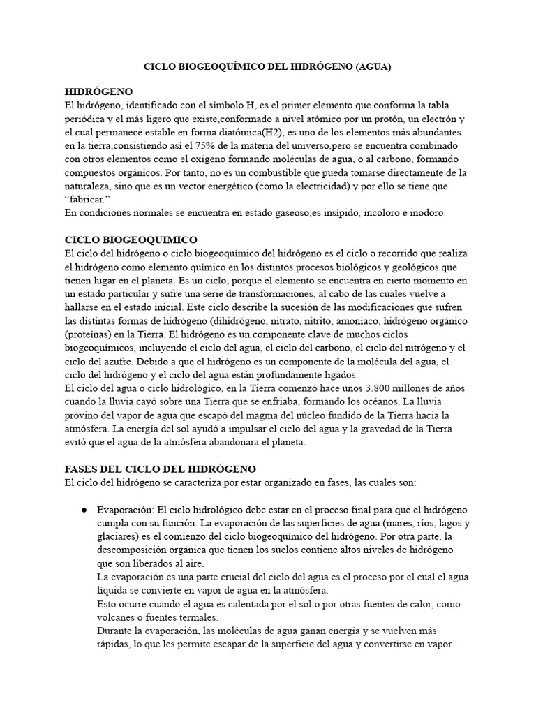 Fases del Ciclo Biogeoquímico del Hidrógeno | PDF | Agua | Vapor de agua