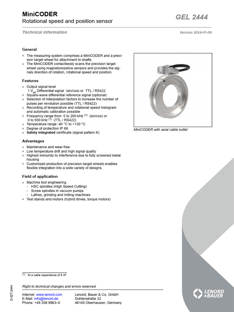 Minicoder: Rotational Speed and Position Sensor | PDF | Electrical ...