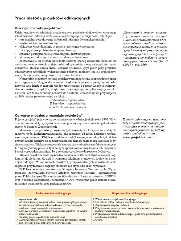 Wstep Do Pracy Metoda Projektow Edukacyjnych | PDF