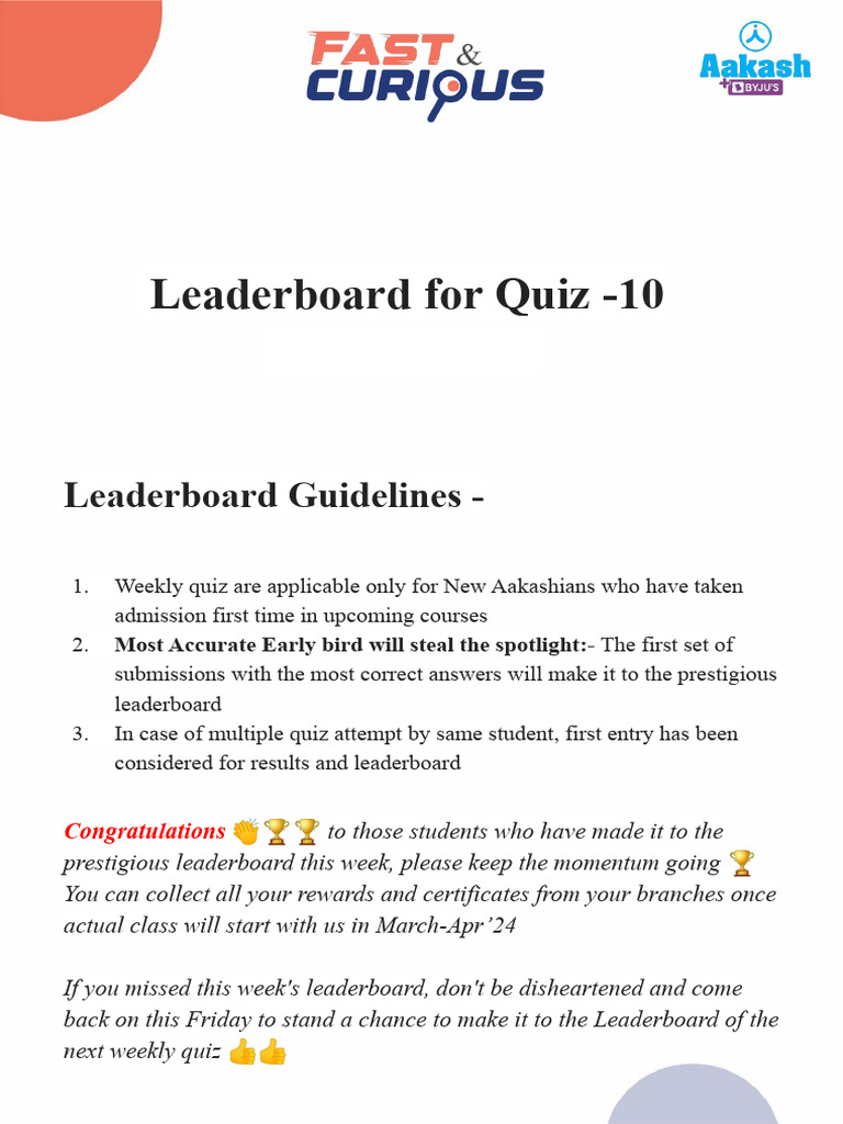 Quiz - 10 Leaderboard and Solutions | PDF