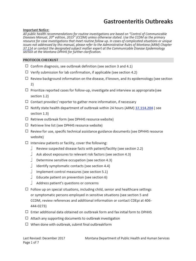 Gastroenteritis Outbreaks: Protocol Checklist | PDF | Bleach | Hand Washing