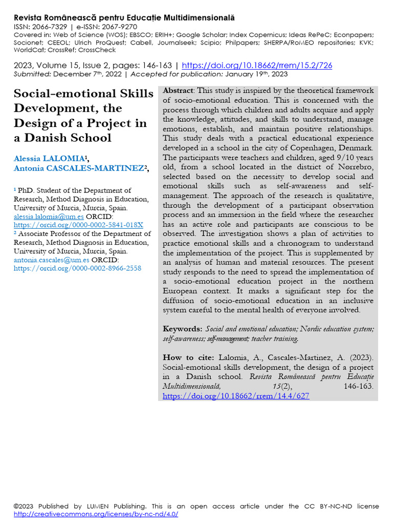 1 Social-Emotional Skills Development, The Design of A Project in A ...