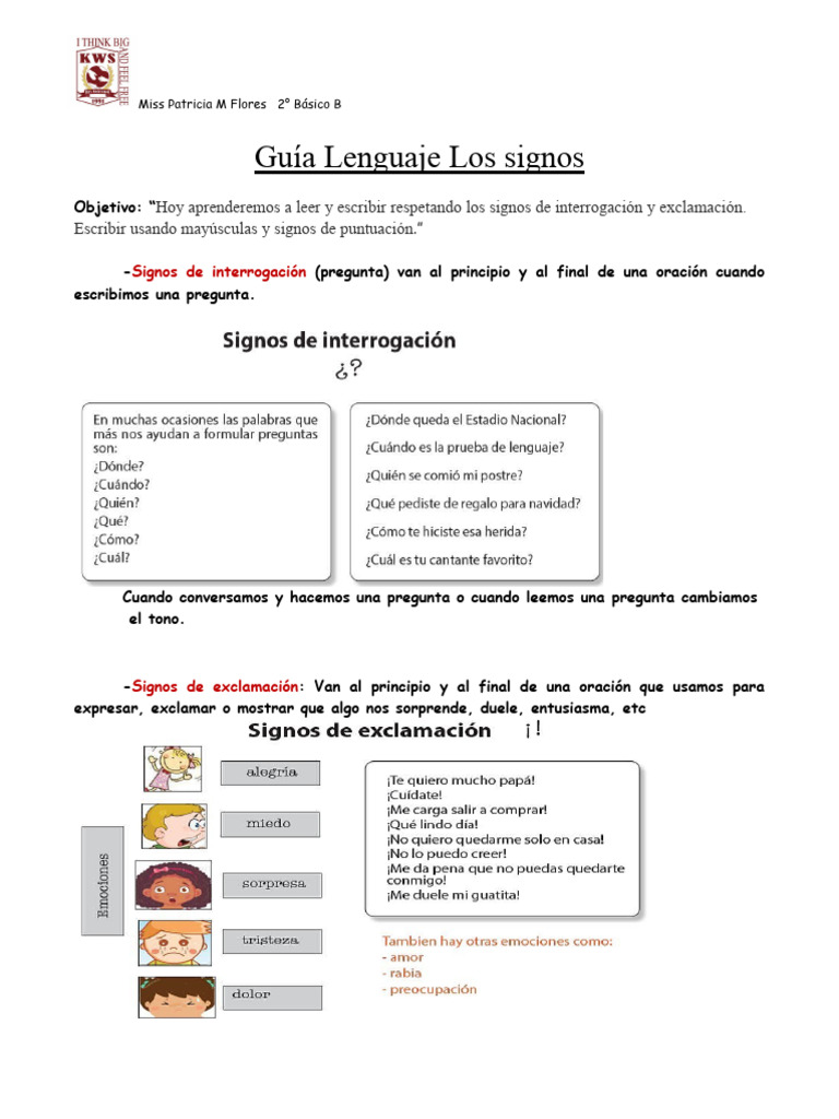 Usando los signos de interrogación, pregunta, punto seguido y final. | PDF