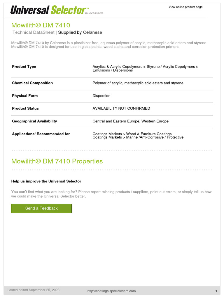 Mowilith® DM 7410 - Celanese | PDF | Home & Garden