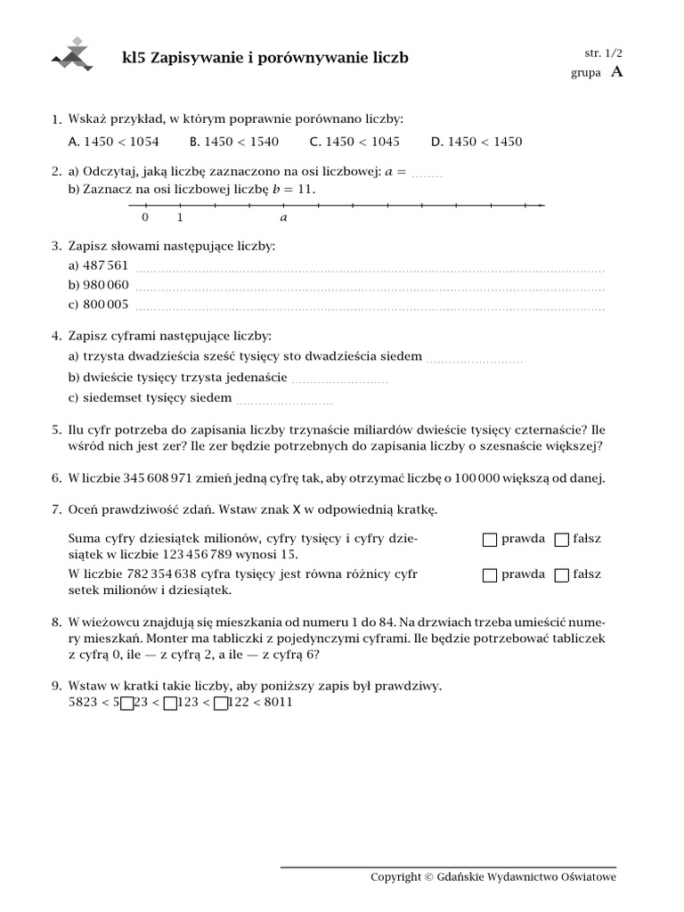 Kl5 Zapisywania I Porównywanie Liczb | PDF