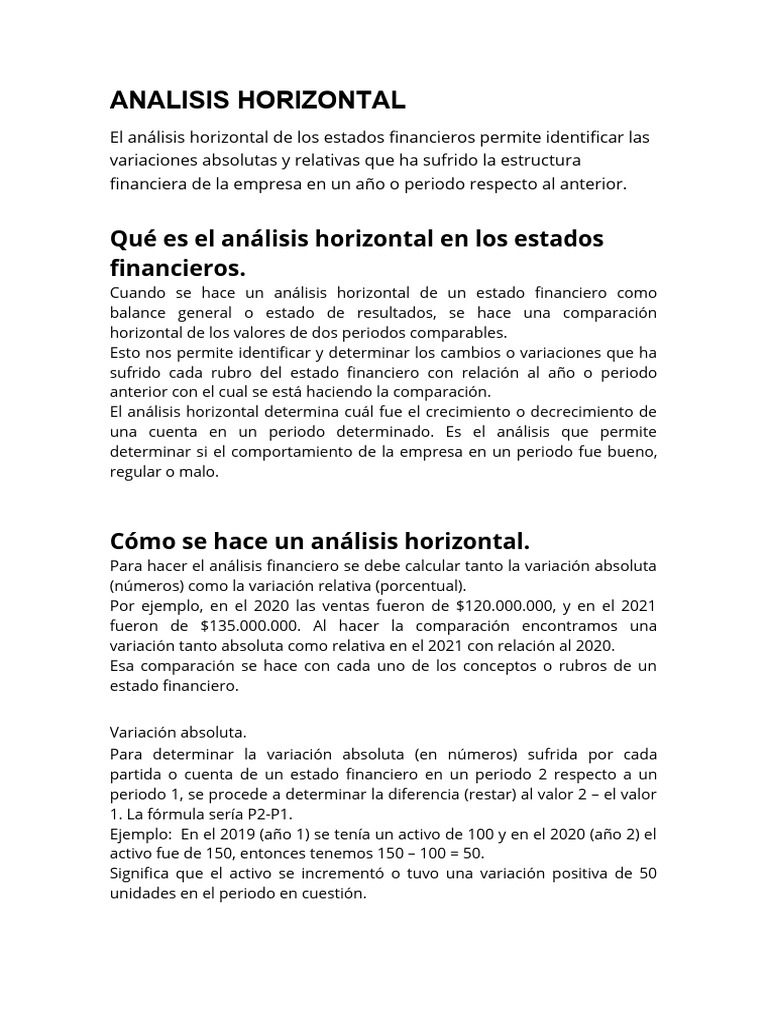 Analisis Horizontal | PDF | Business | Porcentaje