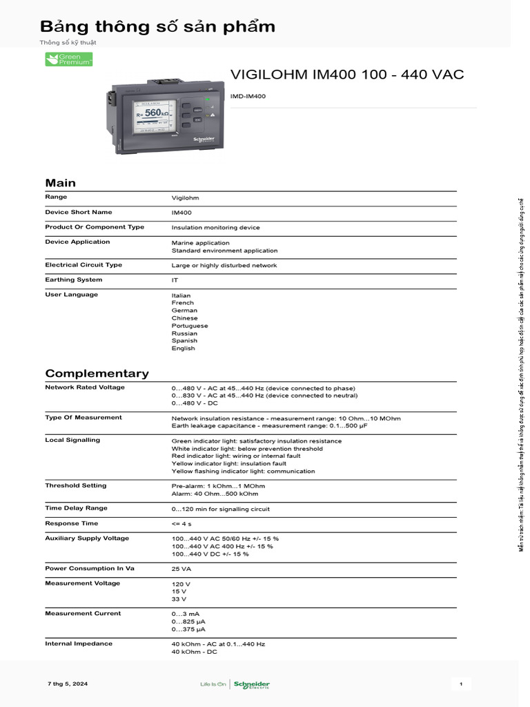 Schneider Electric - Vigilohm - IMD-IM400 | PDF
