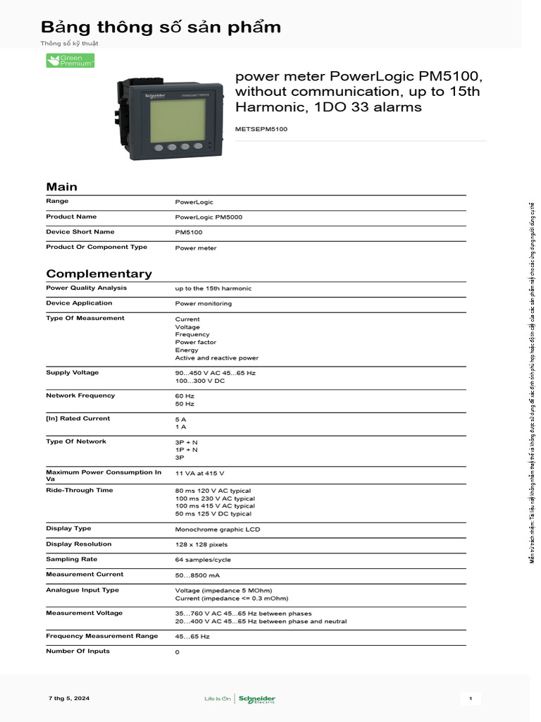 Schneider Electric - PowerLogic-PM5000-Power-Meters - METSEPM5100 | PDF