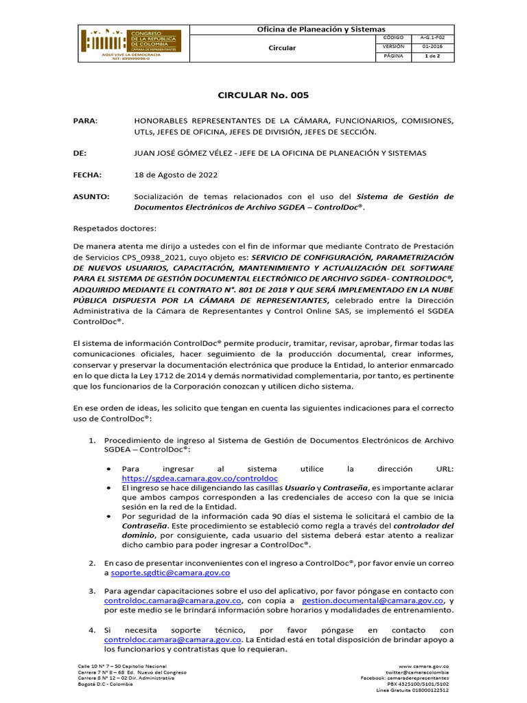 Circular 005 - Uso Controldoc 2022 | PDF | Contraseña