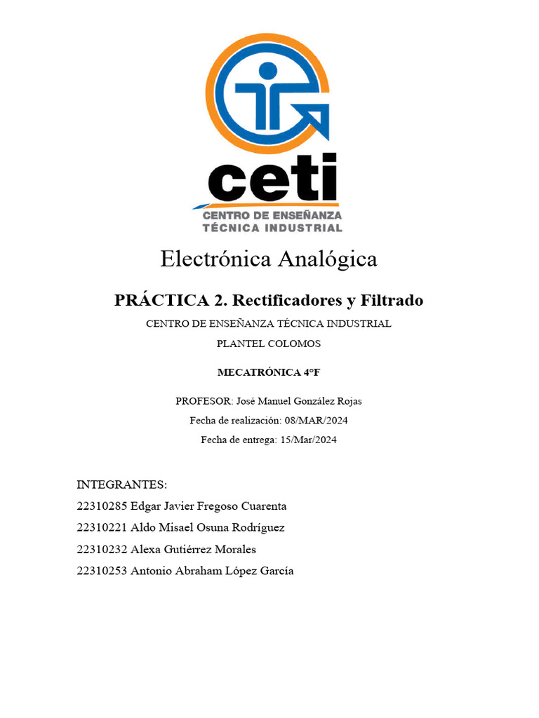 Ea Practica.2 4f | PDF | Rectificador | Red eléctrica