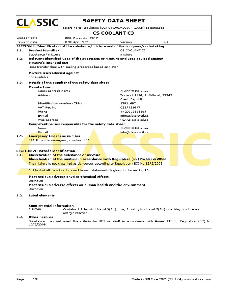 Coolant C3 | Download Free PDF | Waste | Toxicity