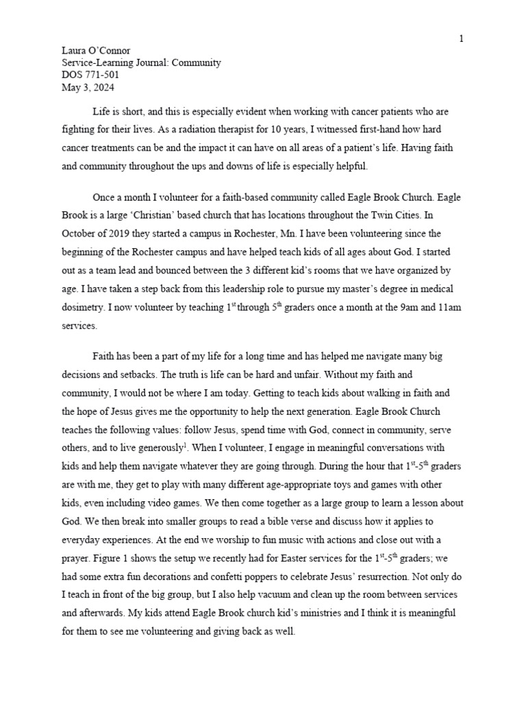 service learning journal oconnor final | PDF | Service Learning | Faith