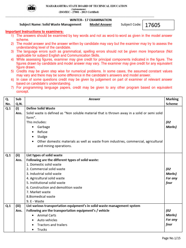 Model Answer Winter 2017 | PDF | Waste | Compost