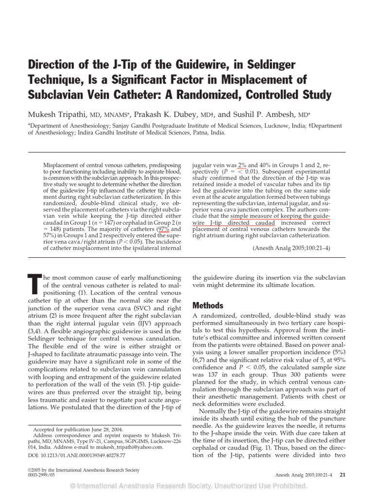 External Jugular Cannulation-Direction of The J-Tip of The Guidewire in ...