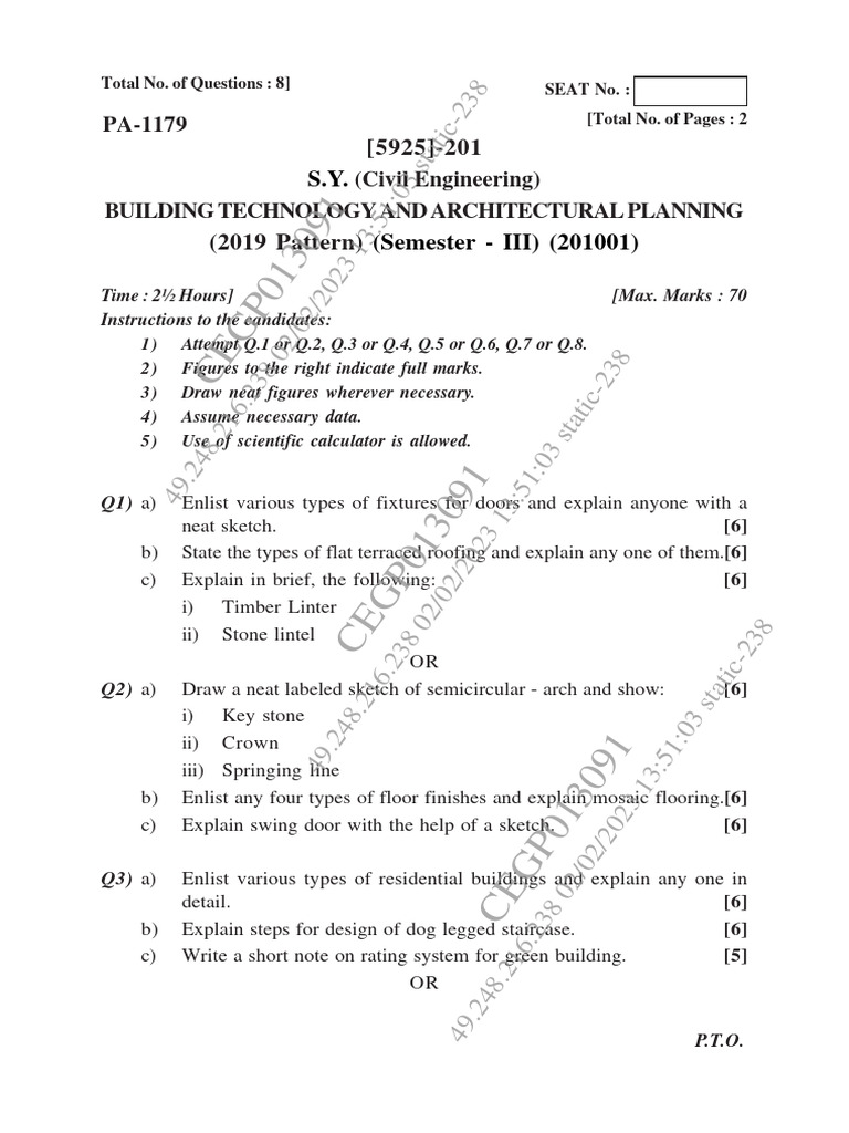 SPPU SE CE Building Tech Architectural Planning Nov Dec 2022 | PDF ...