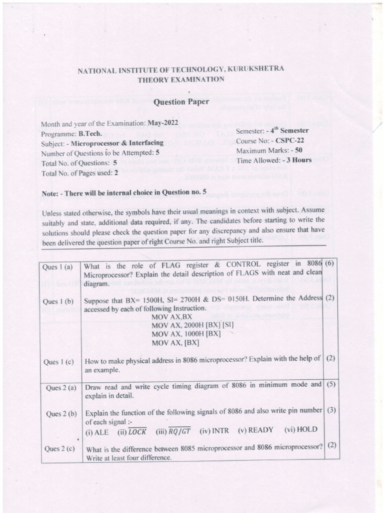 B.Tech Microprocessor Exam Paper May 2022 | PDF | Central Processing Unit | Digital Electronics