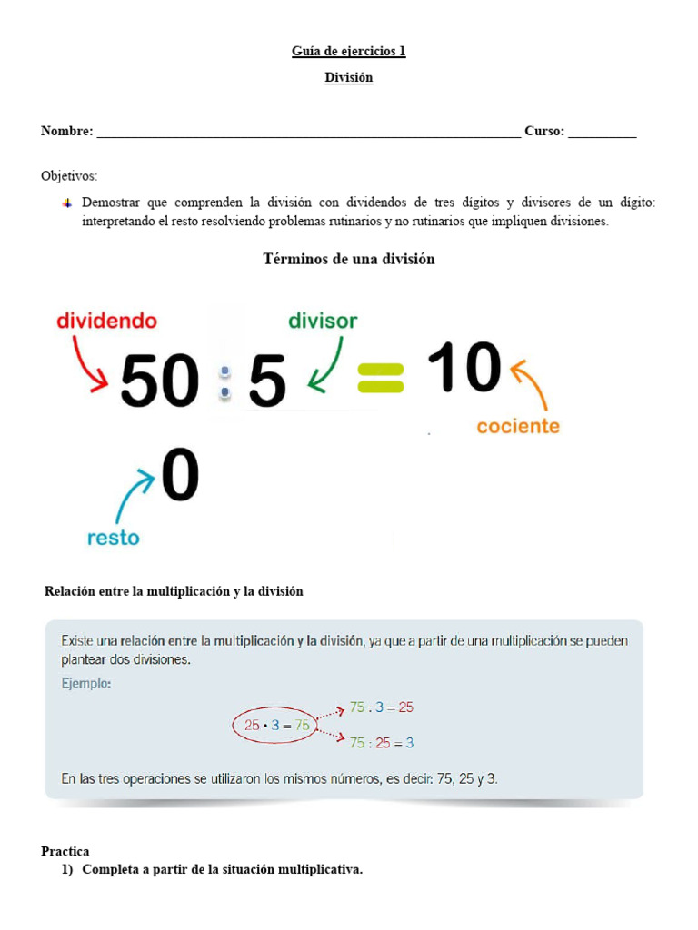 Ejercicios de Divisiones para Quinto Grado | PDF