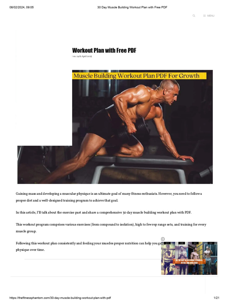 30-Day Muscle Building Workout Plan | PDF | Strength Training ...