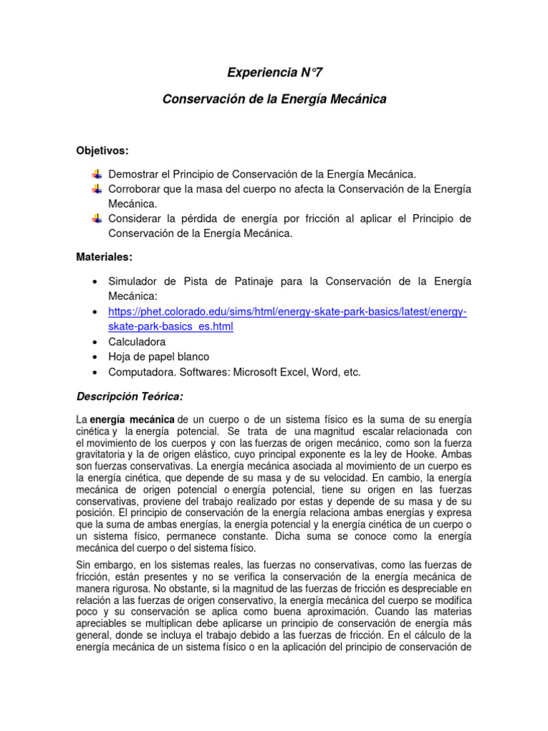 Conservación Energía Mecánica: Simulación | PDF | Energía potencial ...