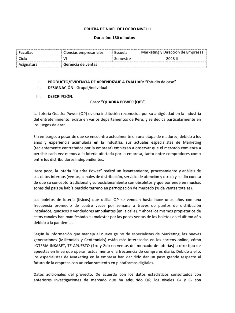 Prueba de Nivel de Logro Vi Ciclo | PDF | Marketing | Planificación