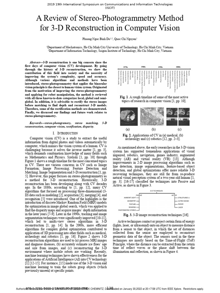 Stereo-Photogrammetry for 3-D Vision | PDF | Computer Vision | 3 D ...