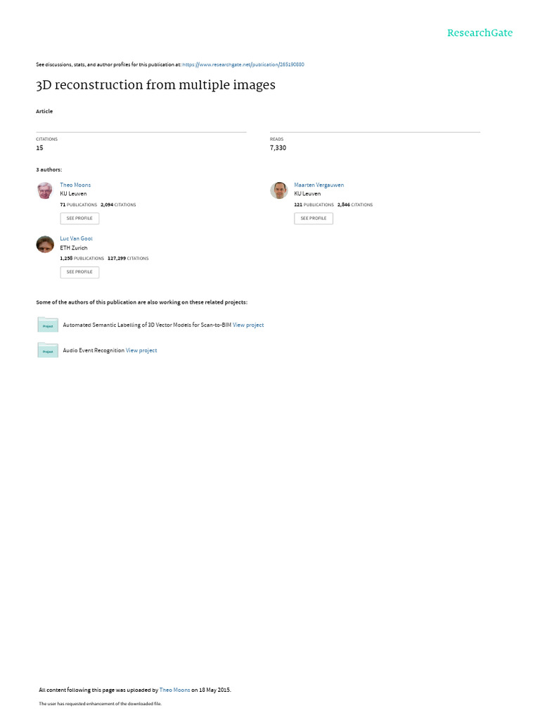 3D Reconstruction From Multiple Images | PDF | Lidar | 3 D Computer ...