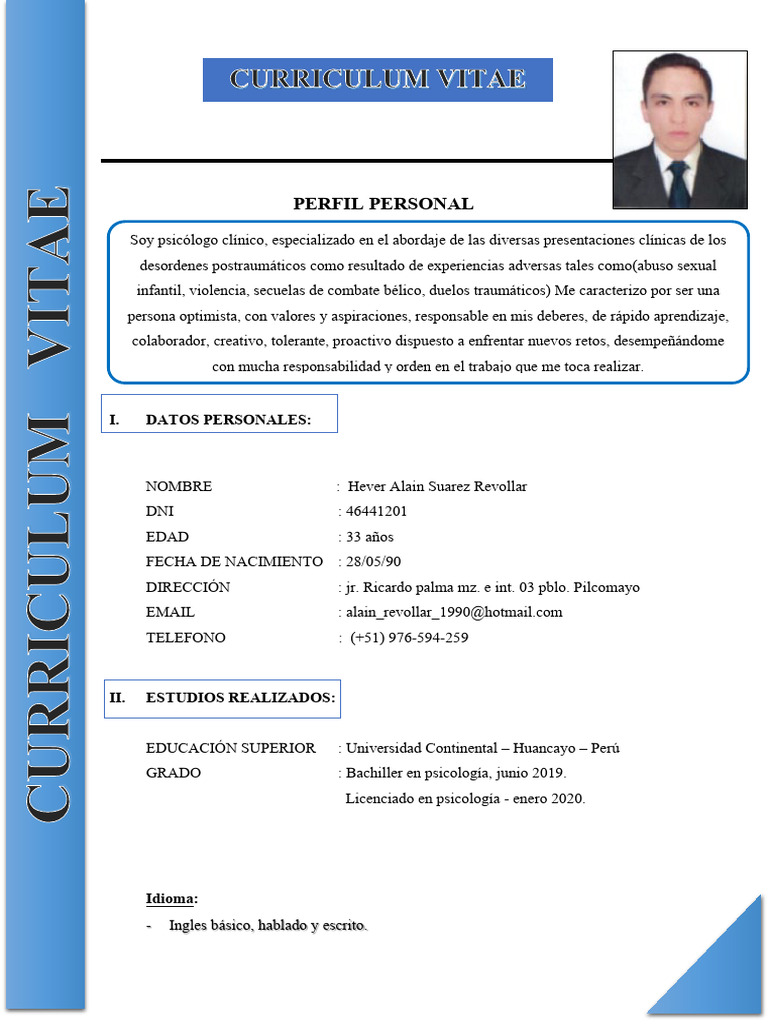 Curriculum Vitae Hever Alain Suarez 2023 | PDF | Desensibilización y ...