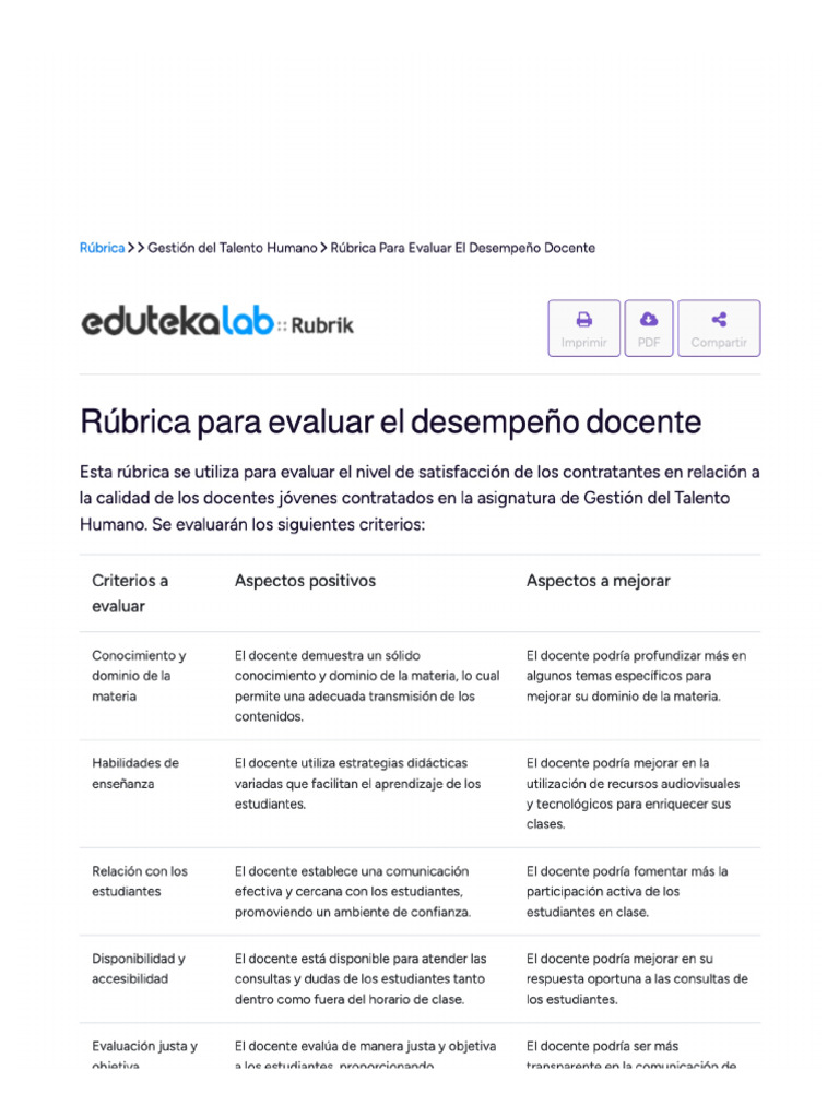 Rúbrica para Evaluar El Desempeño Docente | PDF