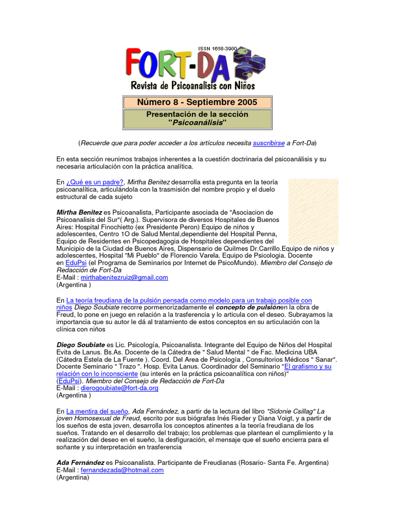 Fort-Da - Revista de Psicoanálisis Con Niños, Número 8 | PDF ...