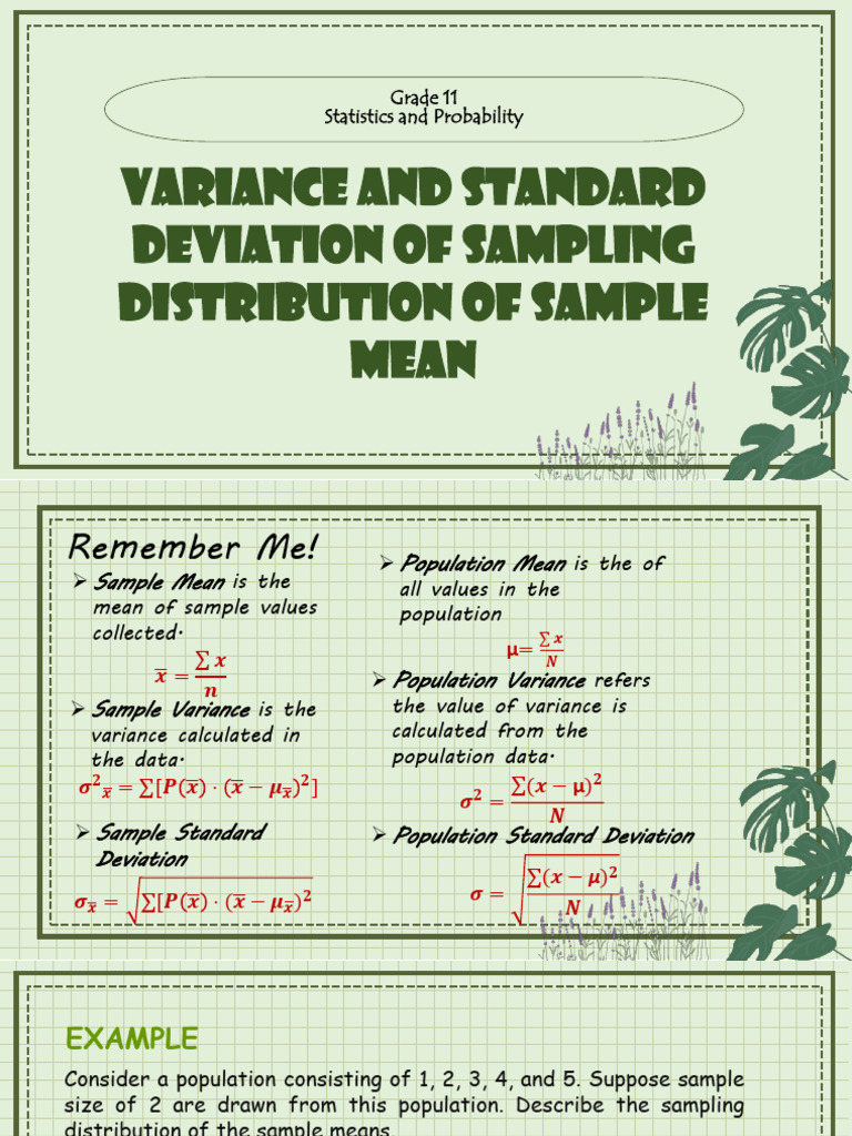 4thquarterlesson2 Variance and Standard Deviation Sampling Distribution of Sample Mean | PDF ...