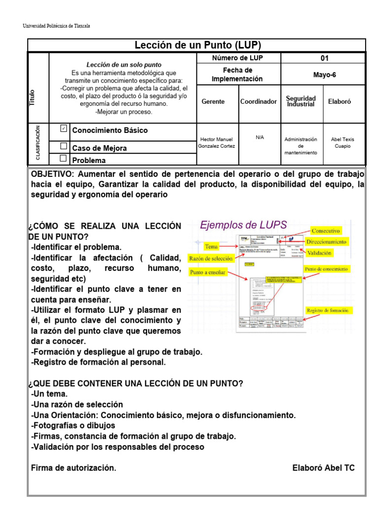 Lup Leccion de Un Solo Punto TPM | Descargar gratis PDF | Factores ...