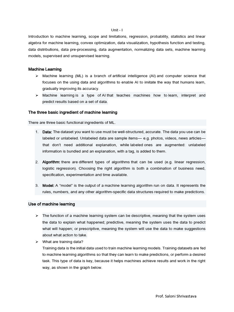 Unit1 6thsemCS | PDF | Machine Learning | Support Vector Machine