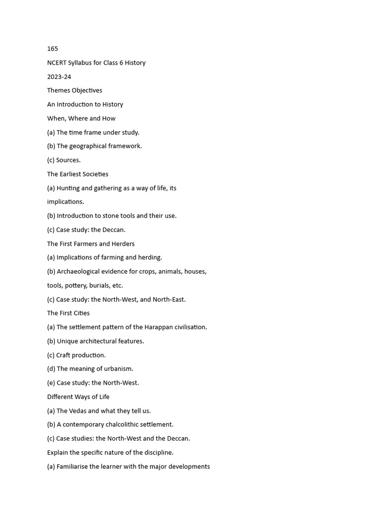 NCERT Syllabus For Class 6 History | PDF