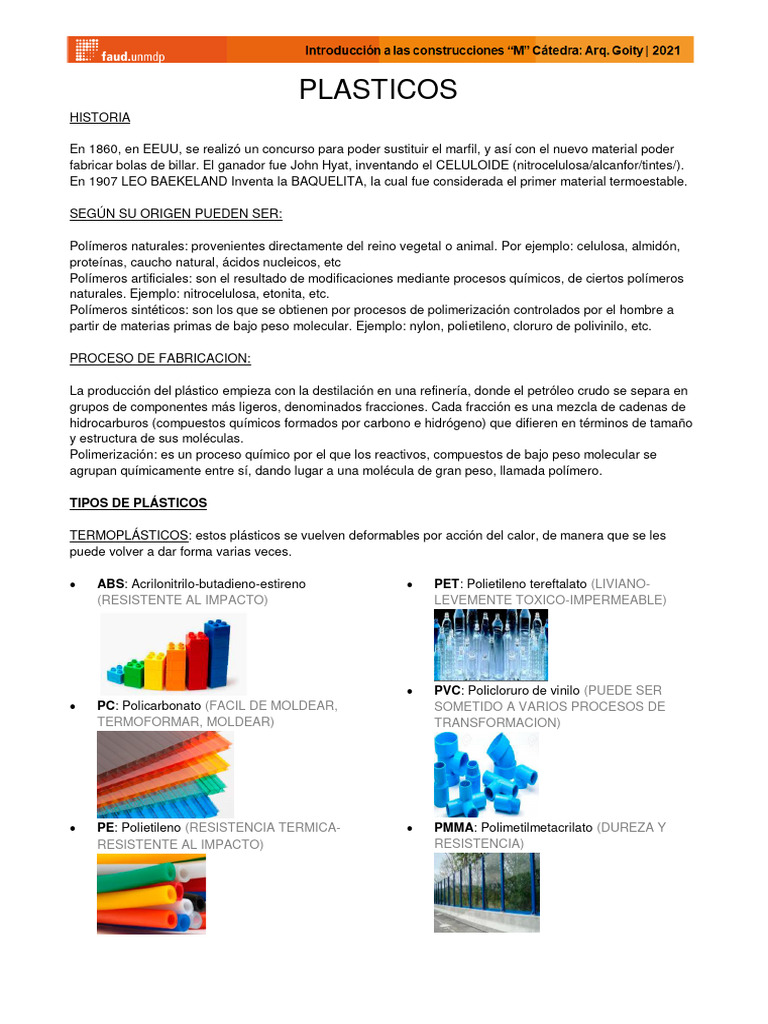 Familia de Materiales PLASTICOS | PDF | Polímeros | El plastico