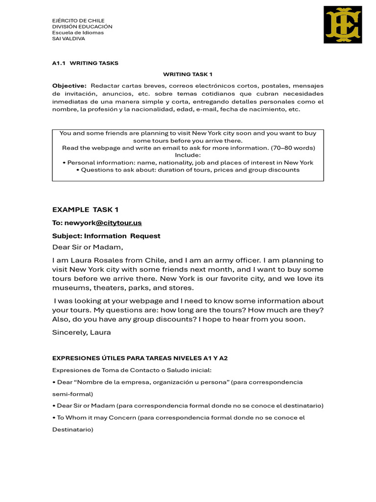 A1 Writing Task | PDF