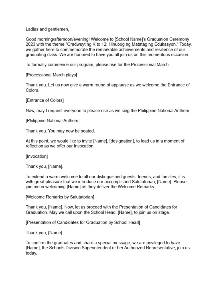 Graduation Ceremony 2023 Program Outline | PDF