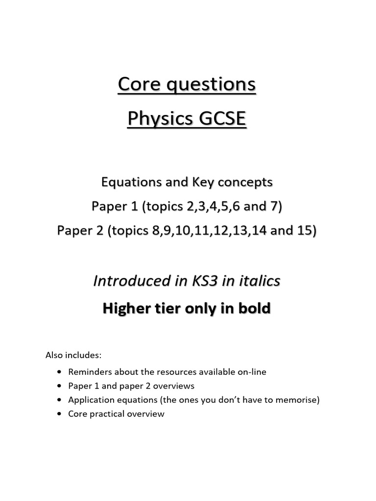 Core Questions Physics GCSE: Introduced in KS3 in Italics | PDF | Waves ...