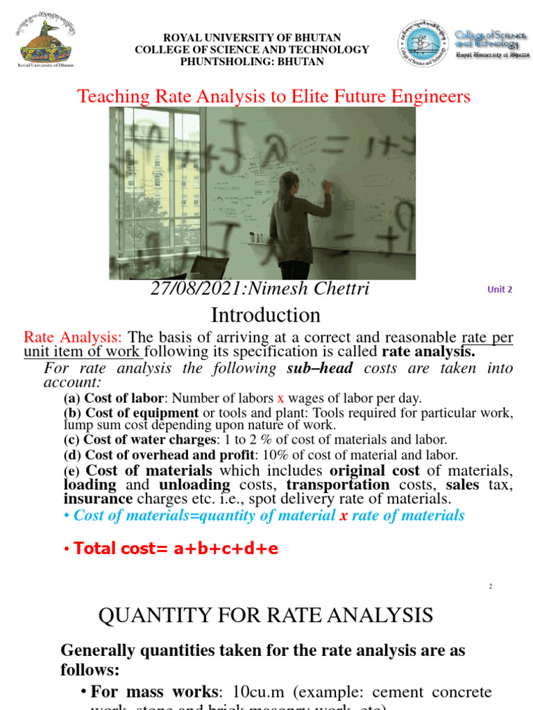 Unit 2 - Rate Analysis | PDF | Mortar (Masonry) | Concrete